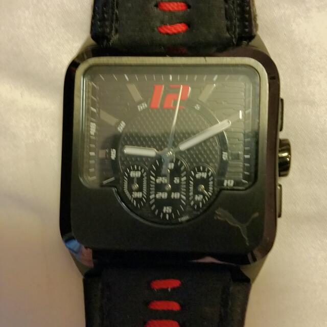PUMA Black Leather Strap Watch, Sports Equipment, Exercise & Fitness ...
