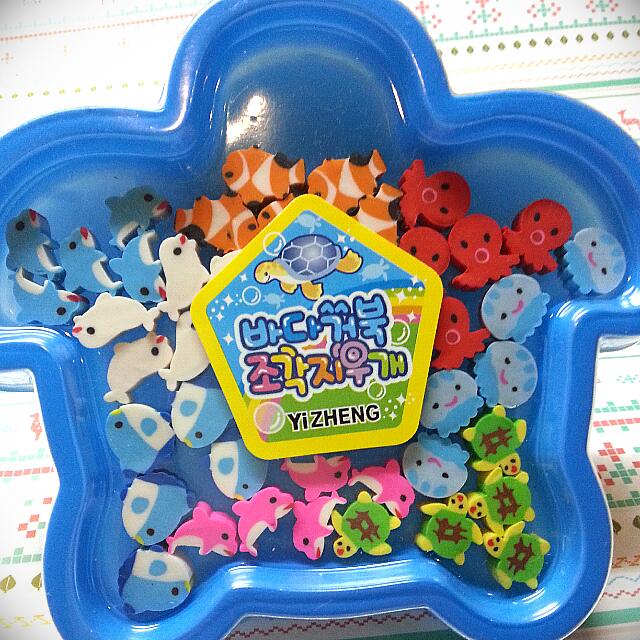 Mini Sea Animal Eraser In Blue Plastic Case ., Everything Else on Carousell