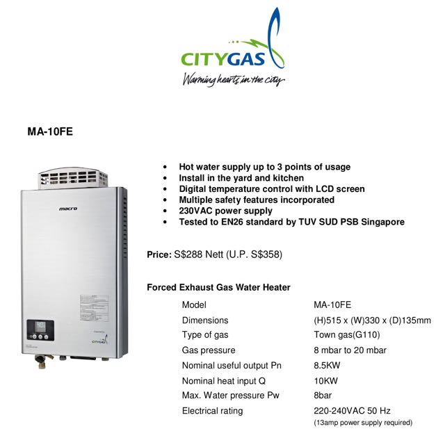 Macro Gas Water Heater (MA-10FE), TV & Home Appliances, Water Heater ...