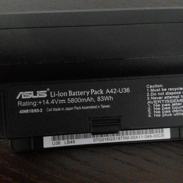 Asus Li-ion Laptop Battery Pack A42-U36, Computers & Tech, Parts ...
