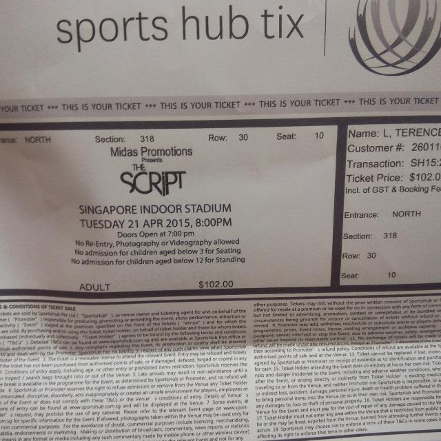 The Script Ticket, Tickets & Vouchers, Event Tickets on Carousell