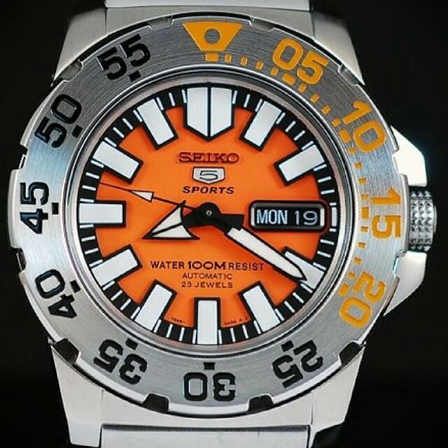 Seiko 5 Sports Automatic 100M Diving Mens Orange Watch (BRAND NEW ...