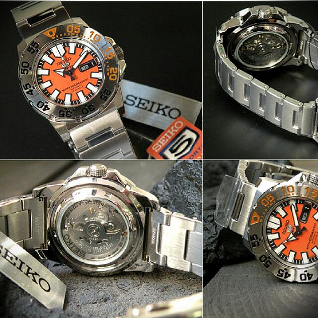 Seiko 5 Sports Automatic 100M Diving Mens Orange Watch (BRAND NEW ...