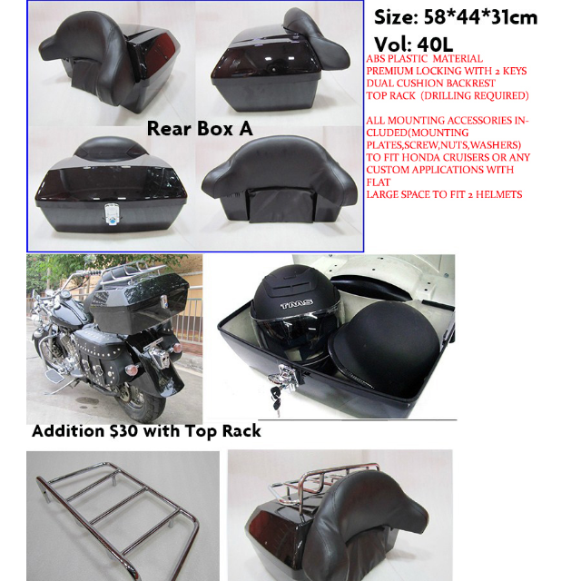 Harley Trunk Tail Box Luggage With Top Rack / rear box motorcycle ...