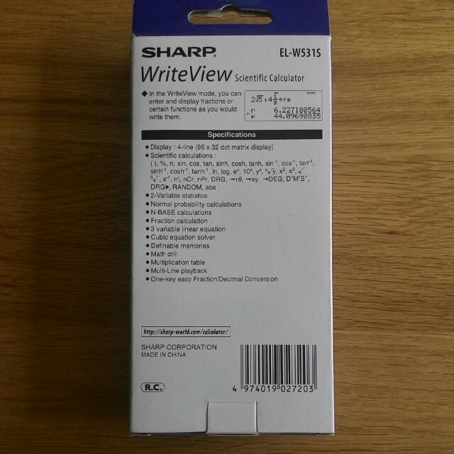 Brand New: Sharp EL-W531S WriteView Scientific Calculator, Hobbies ...