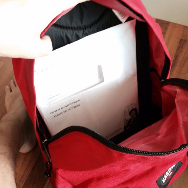 Eastpak backpack red ripstop nylon with brown leather base, Men's ...