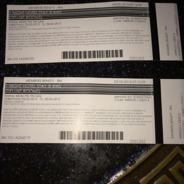 RWS HOTEL VOUCHER, Tickets & Vouchers, Local Attractions & Transport on ...
