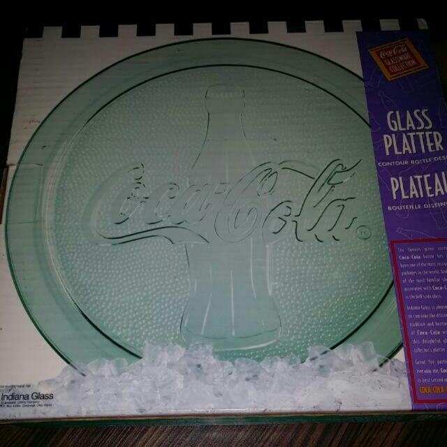 COCA COLA Coke Bottle Round Clear Green Glass 13" Serving Tray Platter ...