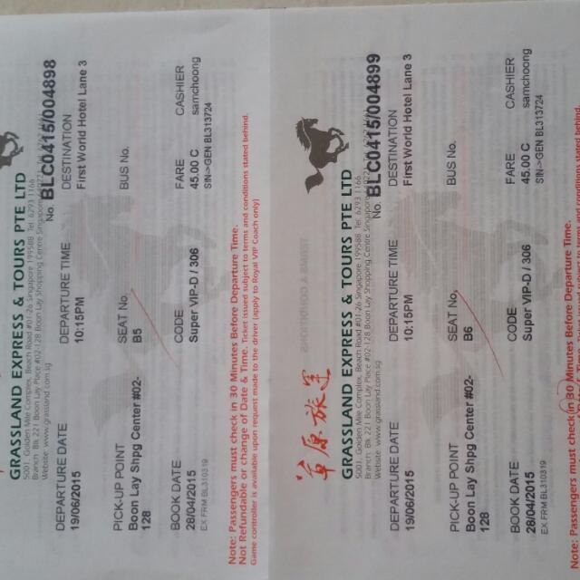 Grassland Coach Bus Tickets to Genting, Tickets & Vouchers, Local ...