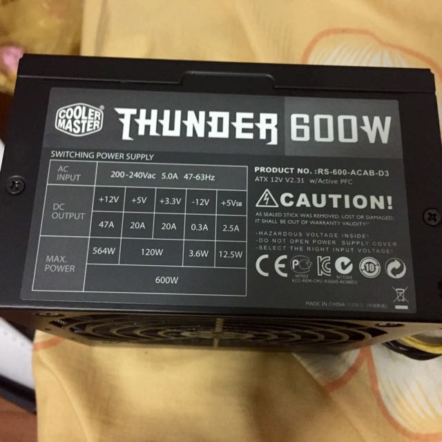 Cooler Master Thunder 600W ATX Power Supply, Computers & Tech, Parts ...