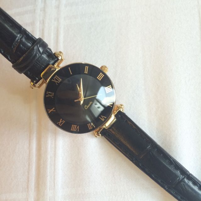 Roman Numerals Black Watch With Gold Details, Women's Fashion, Jewelry ...