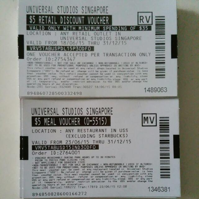 Universal Studios Singapore Meal and Retail Vouchers, Tickets ...