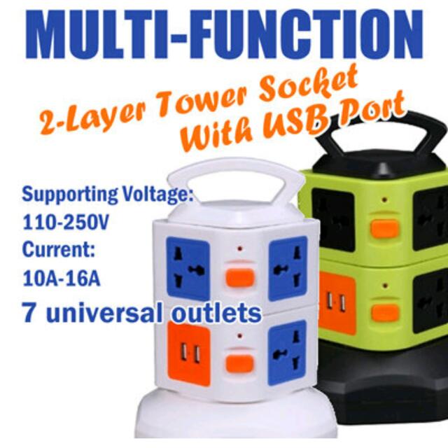 Multi-Function 2-Layer Tower Socket with USB Port, Computers & Tech ...