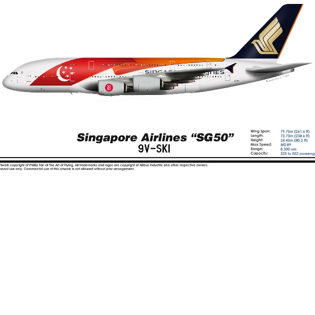 Limited Edition Singapore AIrlines A380 SIA AIRCRAFT MODEL 1:100 (SG 50 ...