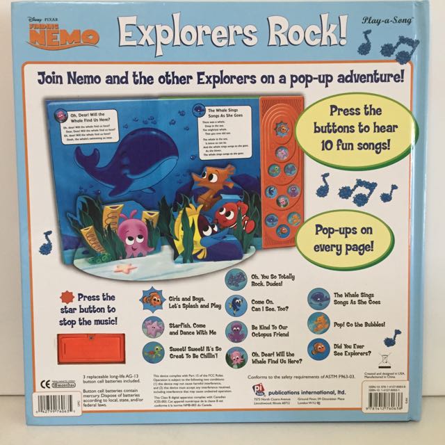Disney Pixar Finding Nemo Play a Song Explorers Rock Pop-Up Music Book ...