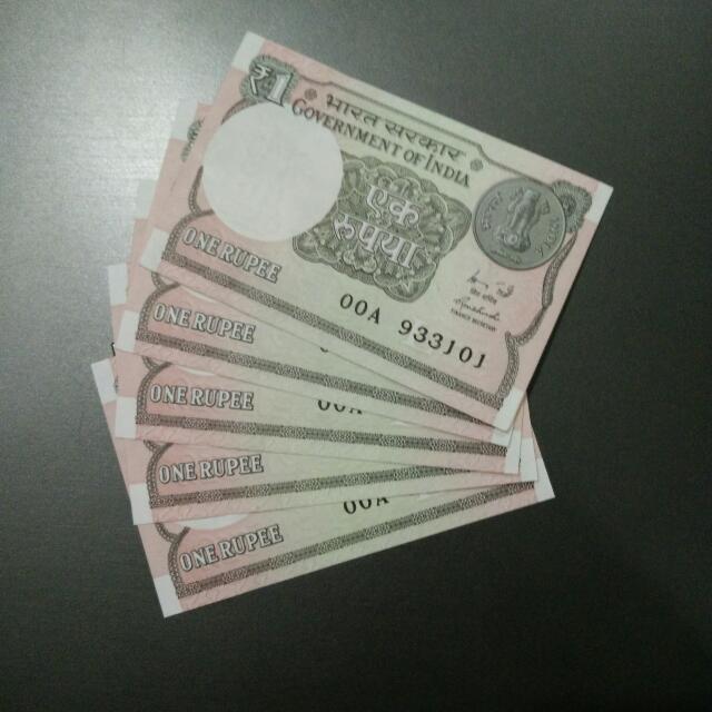 RARE INDIA 00A ONE RUPEE RS. 1 NOTE RUNNING NUMBERS, Hobbies & Toys ...