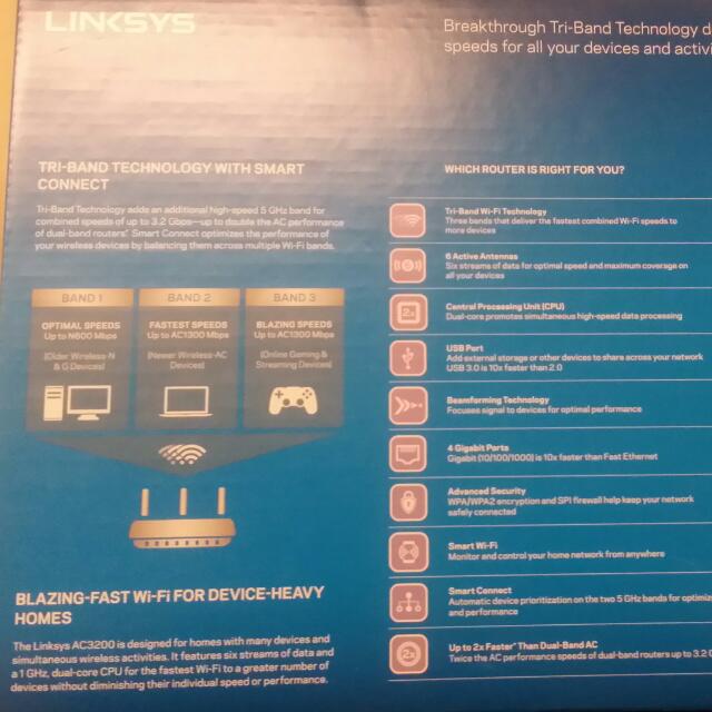 Linksys AC3200 Tri Band Smart WIFI Router, Computers & Tech, Parts ...