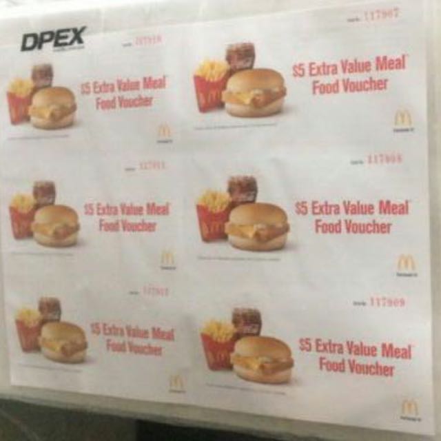 McDonald's Extra Value Meal Voucher $5 X 6, Tickets & Vouchers ...