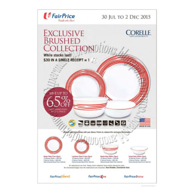 NTUC FairPrice Bonus Points to Redeem Corelle Dinnerware - 1 point, TV & Home Appliances ...
