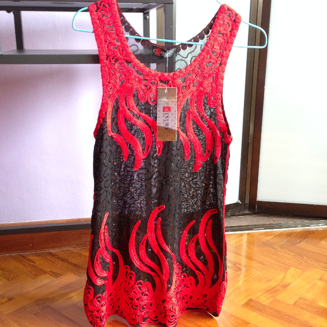 Sexy Red n Black translucent top, Women's Fashion, Tops, Sleeveless on ...