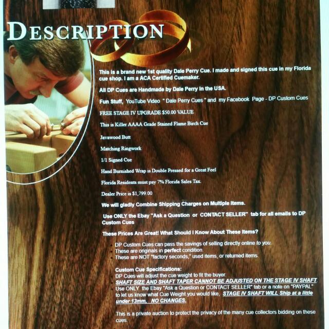 Dale Perry Pool Cue - Custom Cue, Sports Equipment, Exercise & Fitness ...