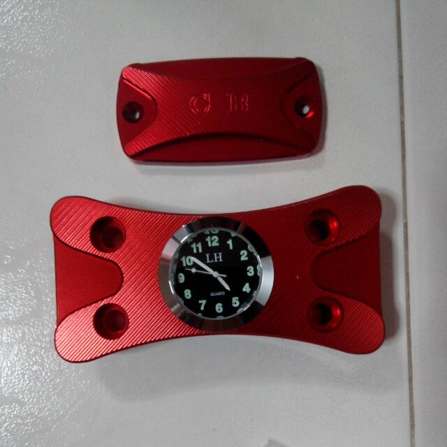 CB400 Handlebar Clamp(Built-in Clock) & Reservoir Cap, Car Accessories ...
