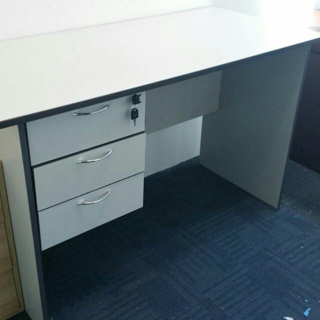 Office Table With 3 Drawers (Lock), Furniture & Home Living, Furniture ...