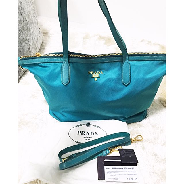 Prada Turquoise Shopping Tote Rare!, Luxury, Bags & Wallets on Carousell