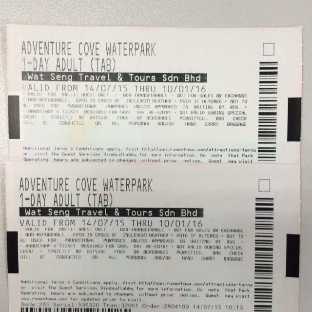 Adventure Cove Waterpark Adult Ticket, Tickets & Vouchers, Local ...