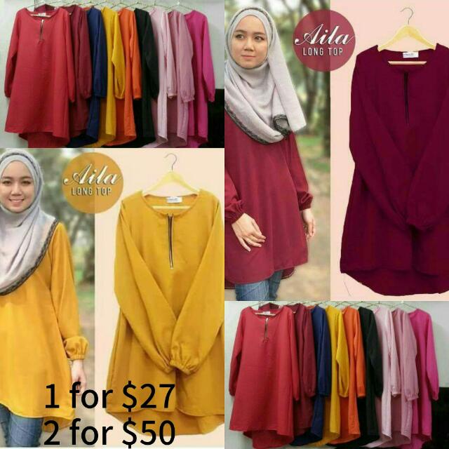 AILA LONG TOP, Women's Fashion, Muslimah Fashion, Tops on Carousell