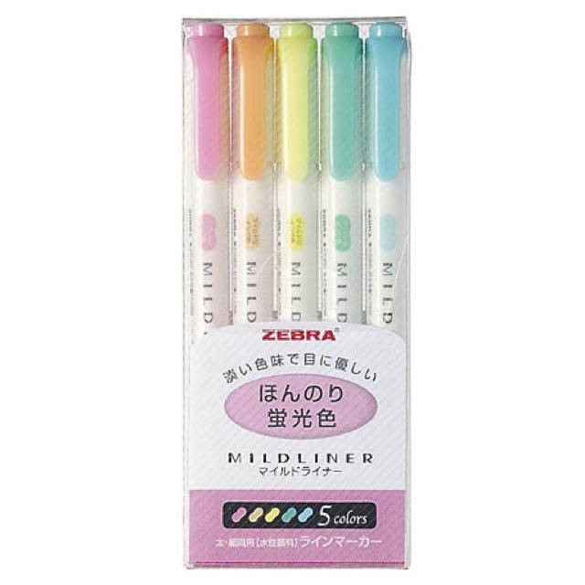 BNIB Zebra Mildliner Five Colours, Hobbies & Toys, Stationery & Craft ...