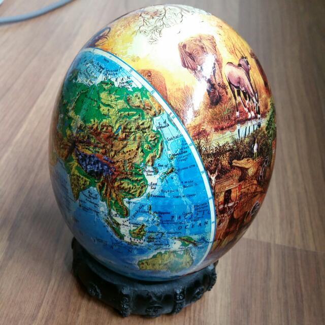 Impressive Hand Drawn World Map Art Craft On Ostrich Egg(Made In South ...