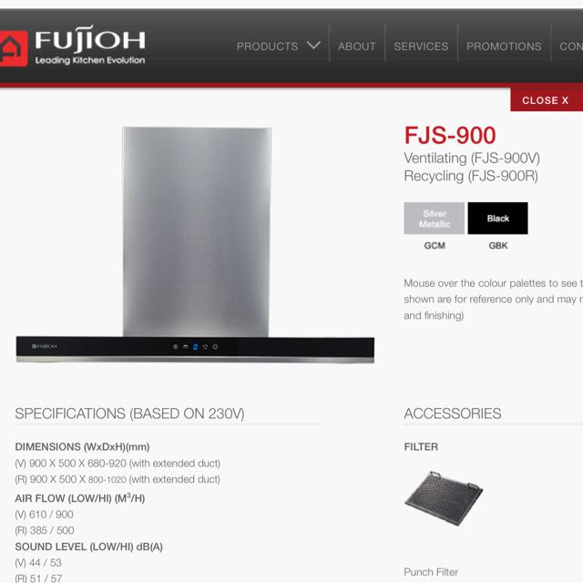 Brand New Fujioh Chimney Hood FJS 900, Furniture & Home Living ...