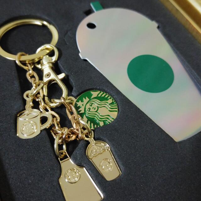 Starbucks Limited Edition Gold Charm Keychain & Mini Frappe Card, Women ...