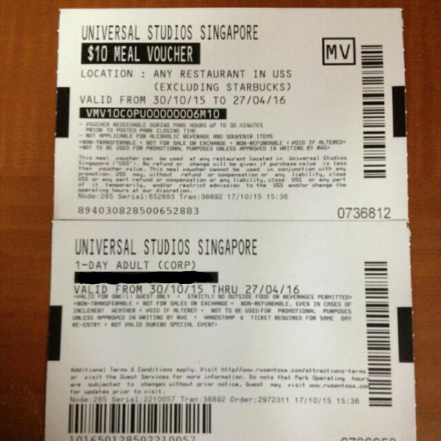 Uss Universal Studios Ticket Inclusive Of $10 Meal Voucher, Tickets ...