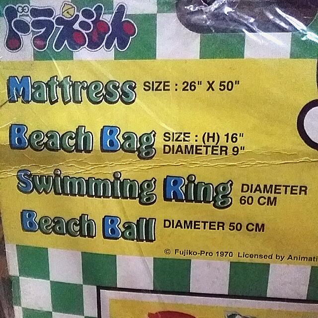 DORAEMON 1970 Vintage Floatation Set Mattress, Beach Bag, Swimming Ring ...