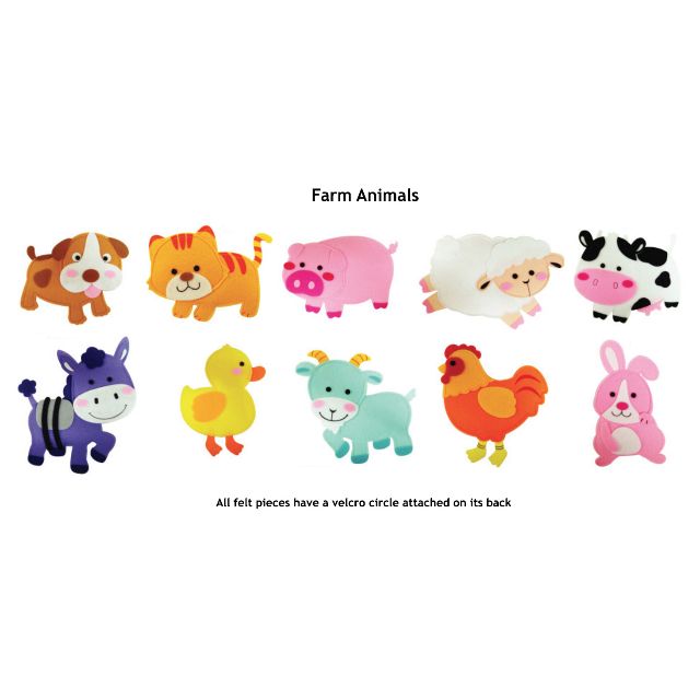 Readymade Quality Felt Pieces with velcro circles - Farm Animals ...