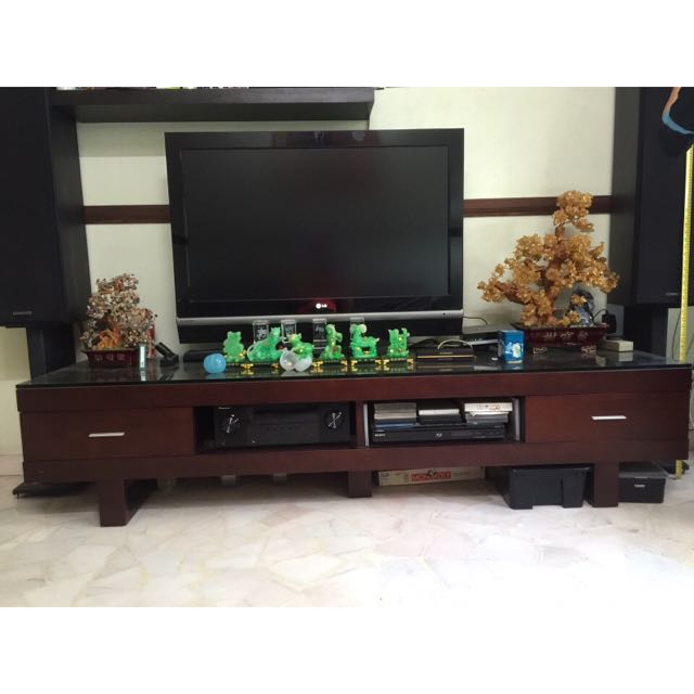 Lorenzo TV Console With Glass Top, Furniture & Home Living, Furniture ...