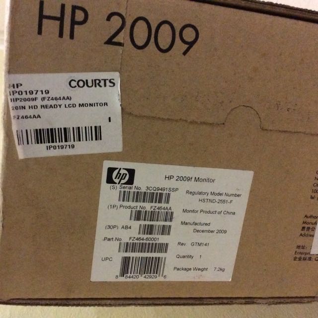 HP 2009f 20" LCD Monitor, Health & Nutrition, Health Monitors ...