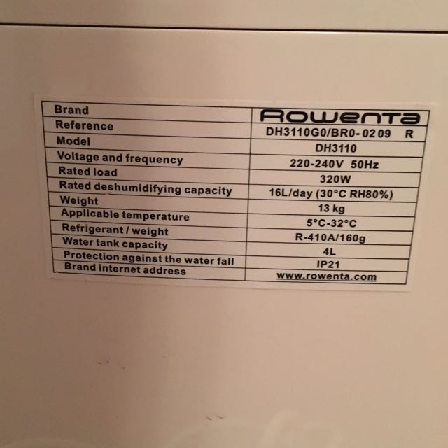Rowenta dehumidifier, TV & Home Appliances, Air Conditioners & Heating ...