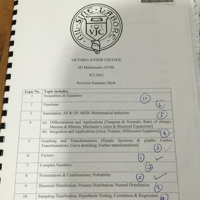 VJC H2 Math REVISION SUMMARY BOOK +JC1 PAST YEAR PAPERS + FREE REVISION ...