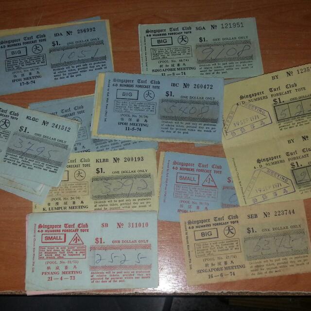 1970s Singapore Turf Club 4D ticket $5 each, Hobbies & Toys ...