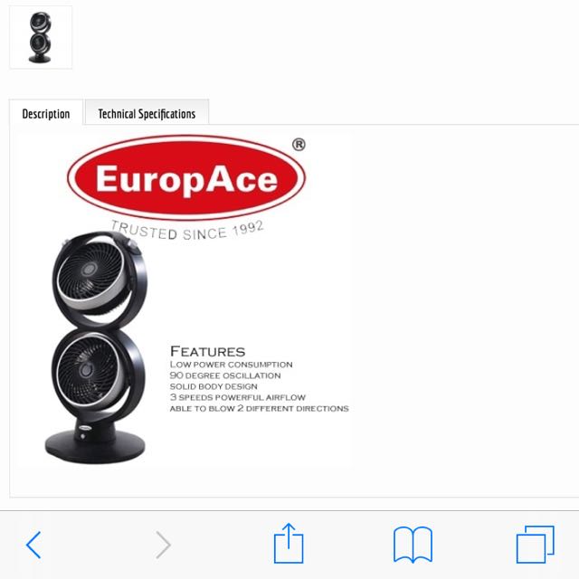 Europace Dual Turbo Oscillating Fan, Furniture & Home Living, Lighting ...