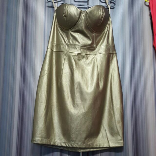 Rare Metallic Gold Bandeau Dress, Women's Fashion, Tops, Sleeveless on ...