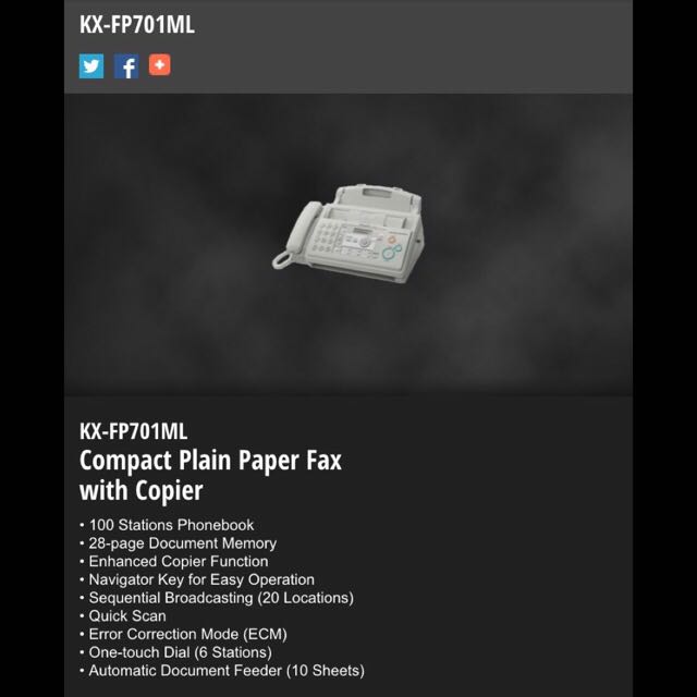 Fax Machine - Panasonic KX-FP701ML Compact Plain Paper Fax With Copier ...