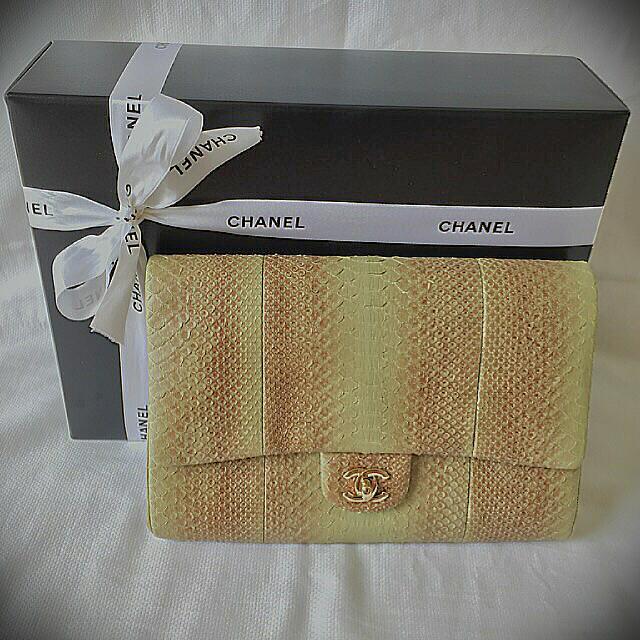 Chanel Python Skin Clutch, Luxury, Bags & Wallets on Carousell