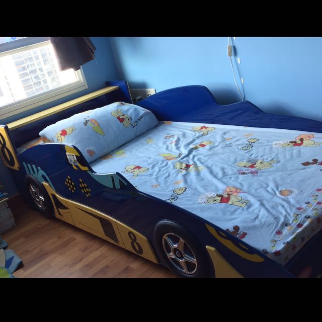 Single Blue F1 Race Car Bed Frame for Boys/Kids, Babies & Kids, Baby ...