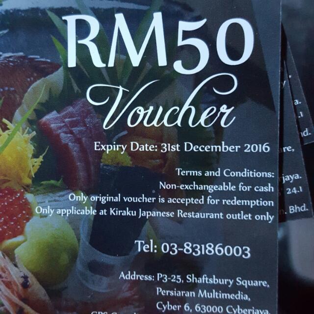 Kiraku Japanese Restaurant Voucher Worth Rm300, Tickets & Vouchers ...
