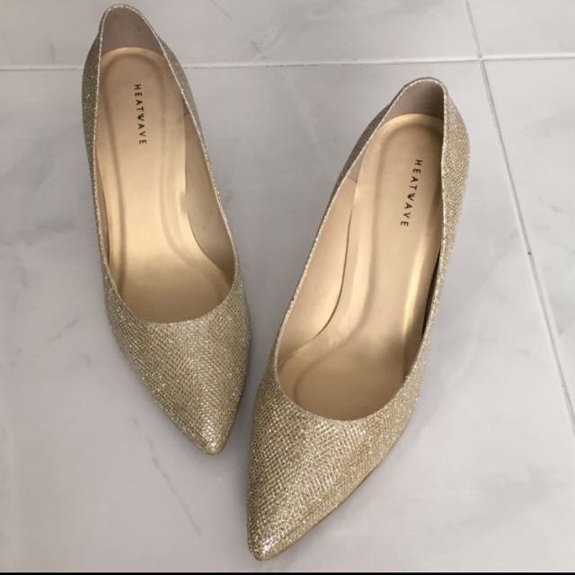 Champagne Gold Pumps/3.5 Inch Heeled Shoes, Women's Fashion, Footwear ...