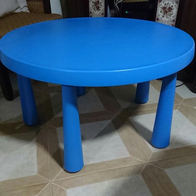 Preloved Ikea MAMMUT Blue Round Table, Babies & Kids, Baby Nursery ...